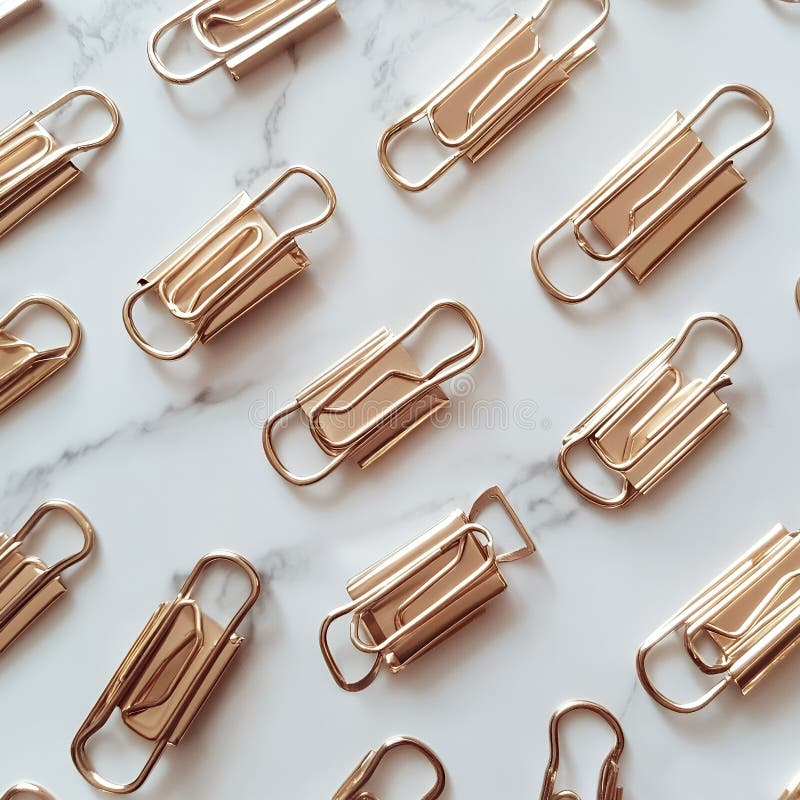 Gold Binder Clips on a White Surface Stock Illustration - Illustration ...