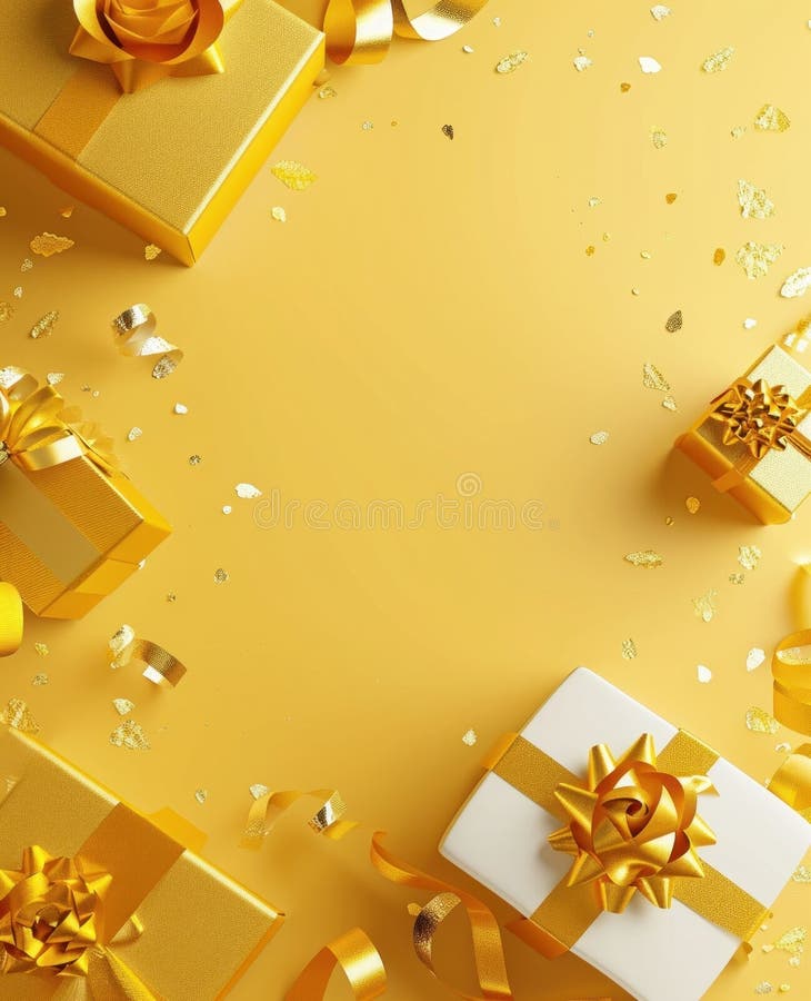 Gold Birthday Frame with Presents Stock Illustration - Illustration of ...