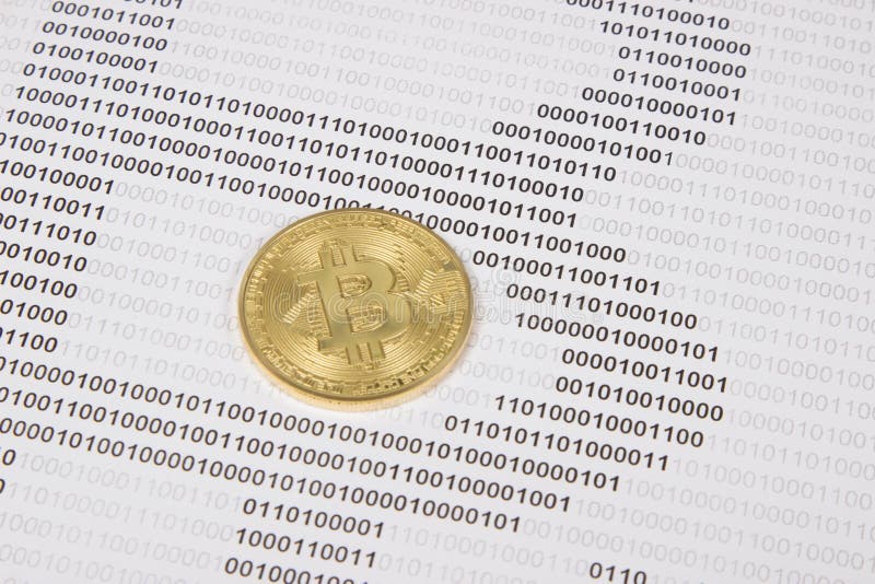 Gold Bitcoin on the Background of Binary Code Stock Photo - Image of ...