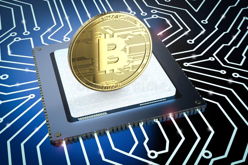Gold Bitcoin on Circuit Board Stock Illustration - Illustration of ...