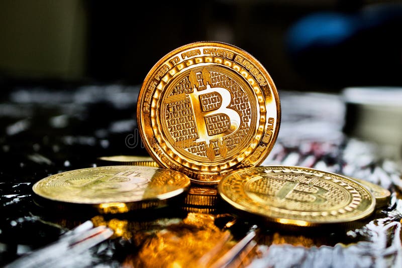 Gold bitcoin coin stock image. Image of gold, bank, currency - 93590993