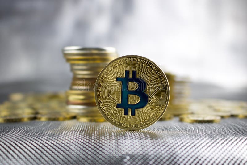 Gold bitcoin coin stock image. Image of gold, bank, currency - 93590993