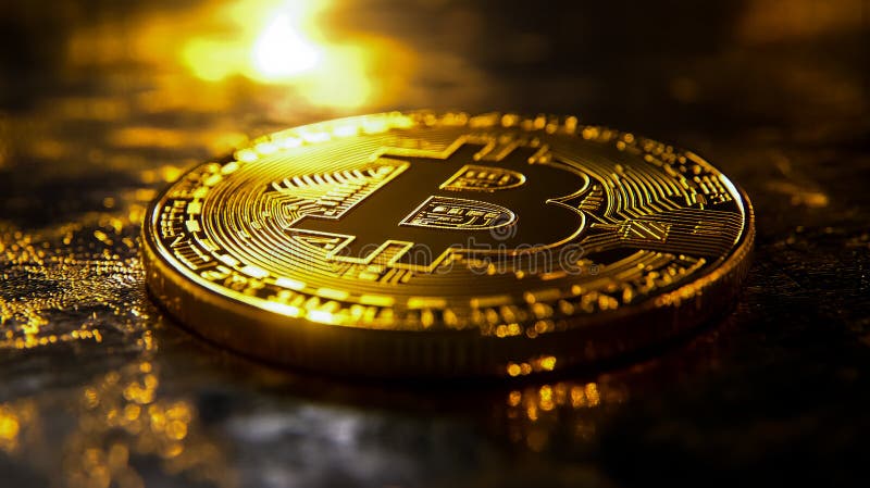 Gold Bitcoin Coin, Detailed Design, Shiny Surface, Embossed Logo Stock ...