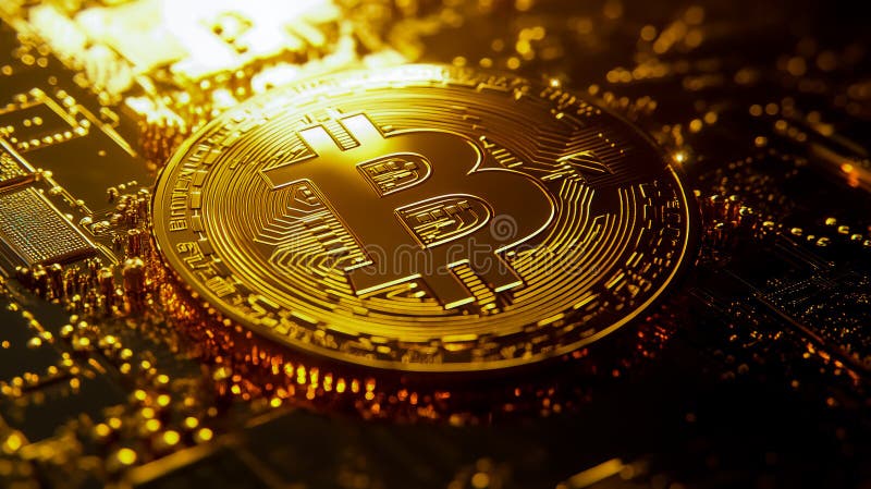 Gold Bitcoin Coin, Detailed Design, Shiny Surface, Embossed Logo Stock ...