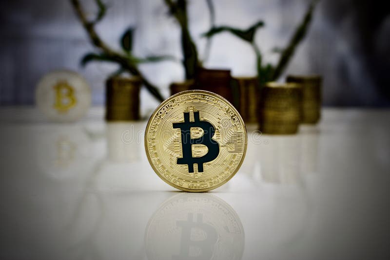 Gold bitcoin coin stock image. Image of gold, bank, currency - 93590993