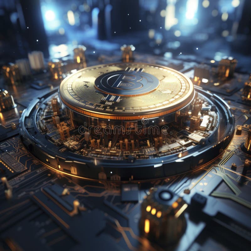 A Gold Bitcoin Coin with Glare and Reflection Installed instead of a ...