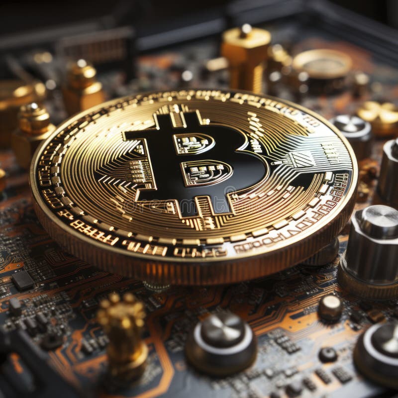 A Gold Bitcoin Coin with Glare and Reflection Installed instead of a ...