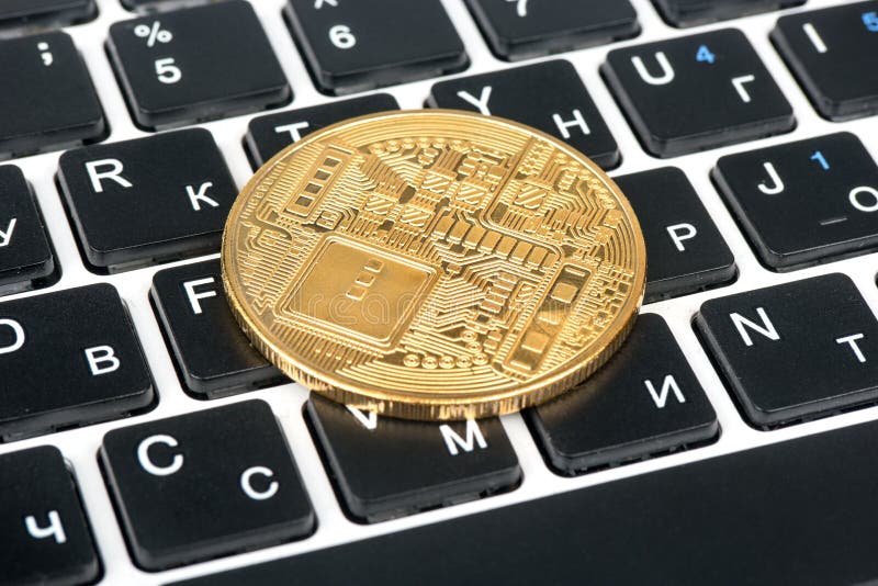 Bitcoin coin on keyboard stock photo. Image of cryptocurrency - 109680358