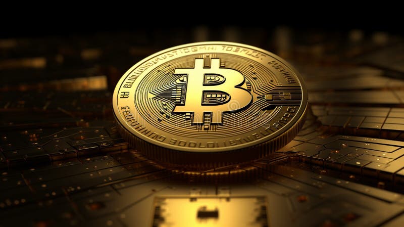 A Gold Bitcoin Coin in a Gold Safe Banner Stock Illustration ...