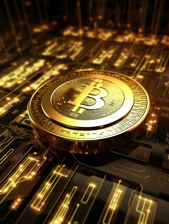 A Gold Bitcoin Coin in a Gold Safe Stock Illustration - Illustration of ...