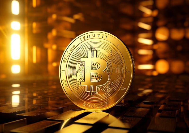 A Gold Bitcoin Coin in a Gold Safe Stock Illustration - Illustration of ...