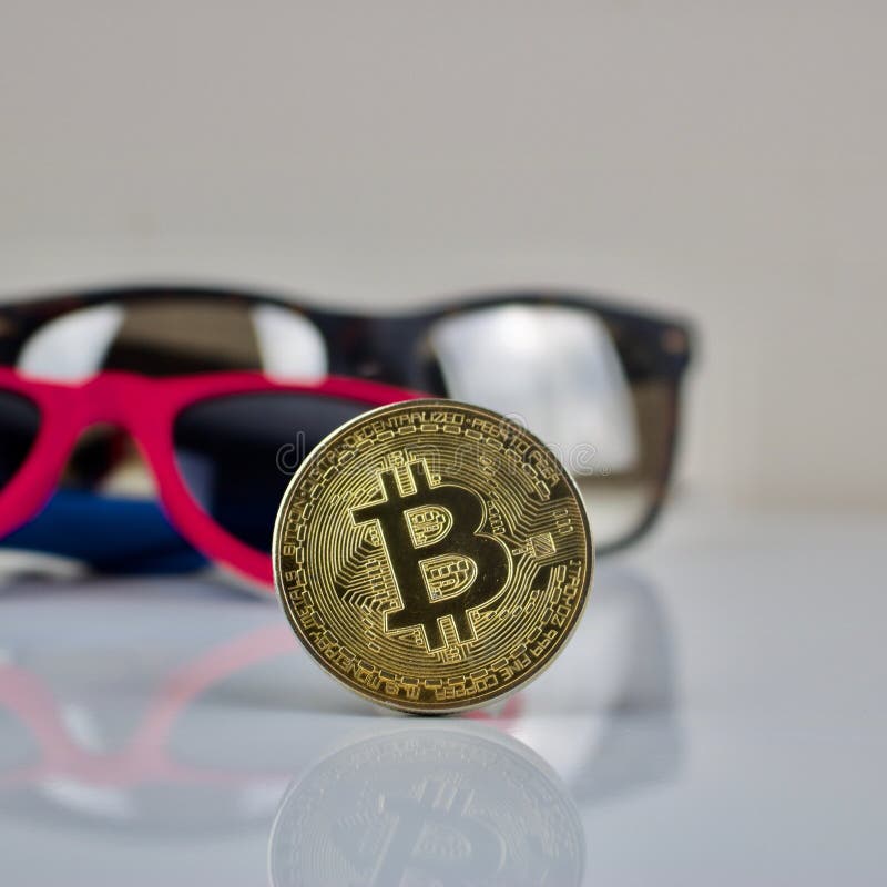 Gold Bitcoin Coin and Sun Glasses Stock Image - Image of money ...