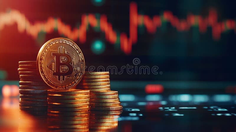 Bitcoin Cryptocurrency Stacking on Trading Graph Showing Decrease Reflecting Investment Stock ...