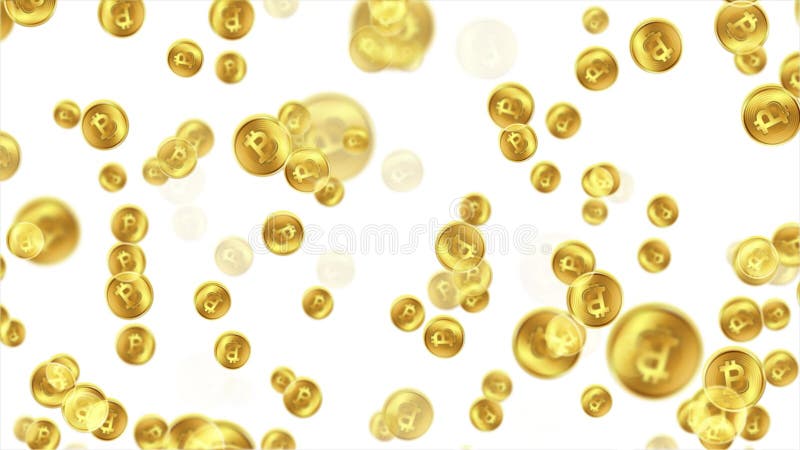 Bitcoin Falling on Black Background. Golden Btc Falling on Black Screen ...