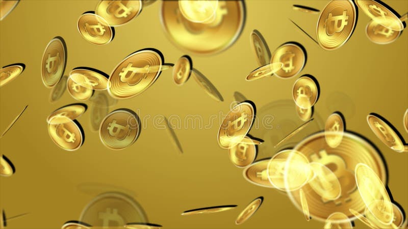 Bitcoin Falling on Black Background. Golden Btc Falling on Black Screen ...