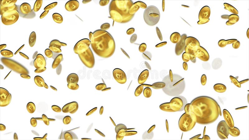 Bitcoin Falling on Black Background. Golden Btc Falling on Black Screen ...