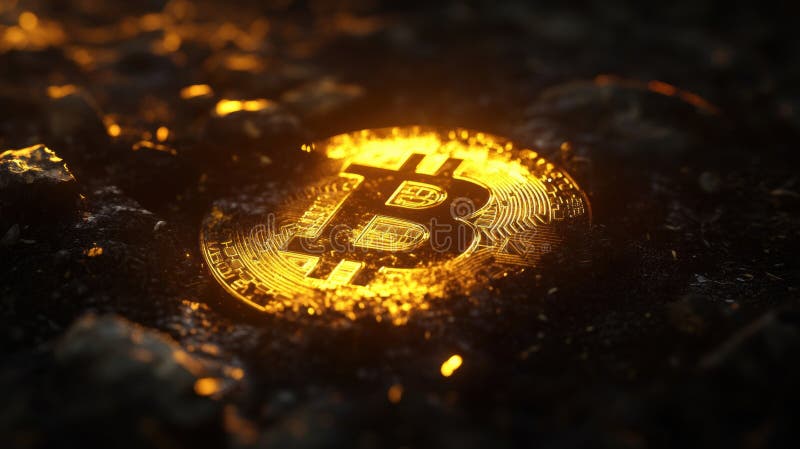 Gold Bitcoin Logo Illuminated with a Modern Futuristic Glow Design ...