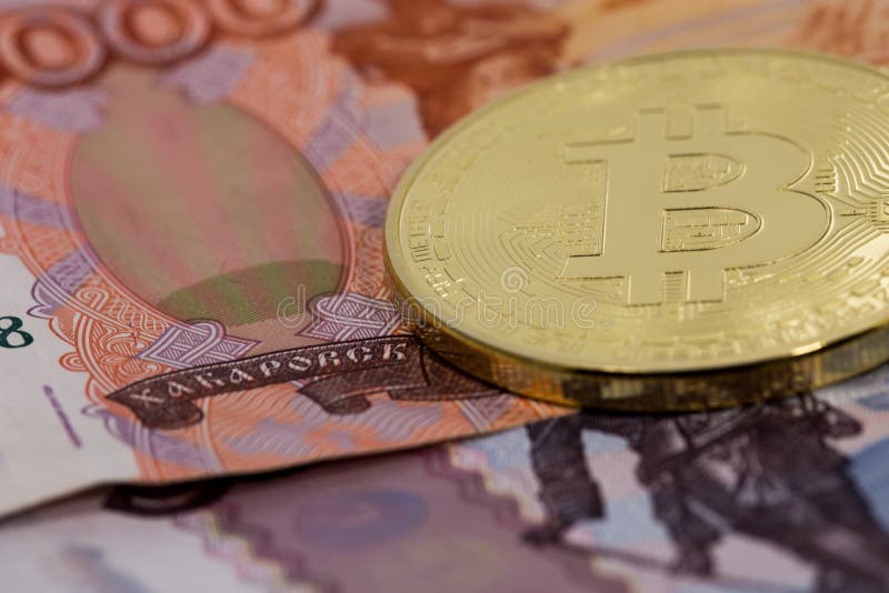 Gold bitcoin with rubles stock image. Image of financial - 61364485