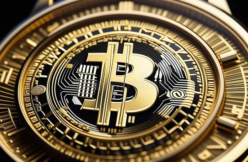 Gold Bitcoin Symbol on an Abstract Background Stock Illustration ...