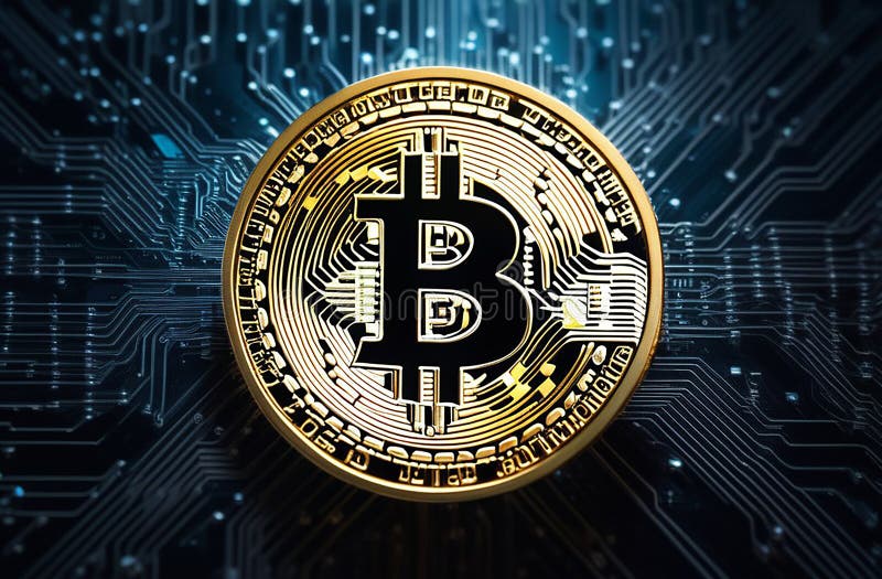 Gold Bitcoin Symbol on an Abstract Background Stock Illustration ...