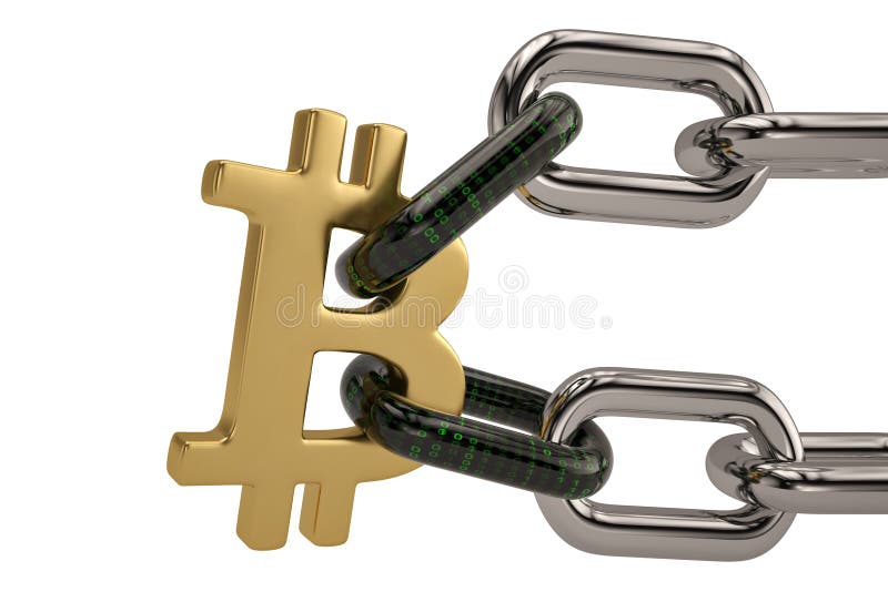 Gold Bitcoin Symbol with Iron Chain.3D Illustration. Stock Illustration ...