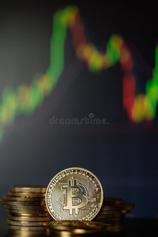 Gold Bitcoins with Candle Stick Graph Chart and Digital Background ...