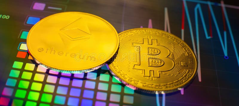 Gold Bitcoins Stack Coins Chart Growing Falling Valuance Cryptocurrency ...