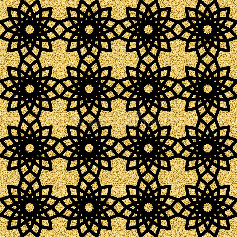 Gold Black Arabic Gorgeous Seamless Pattern, Shimmer Glitter Black ...