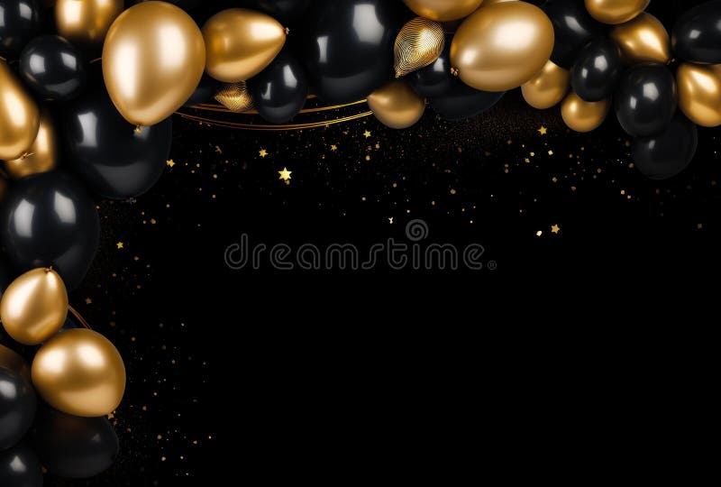 Gold and Black Balloon Frame Stock Image - Image of festive ...