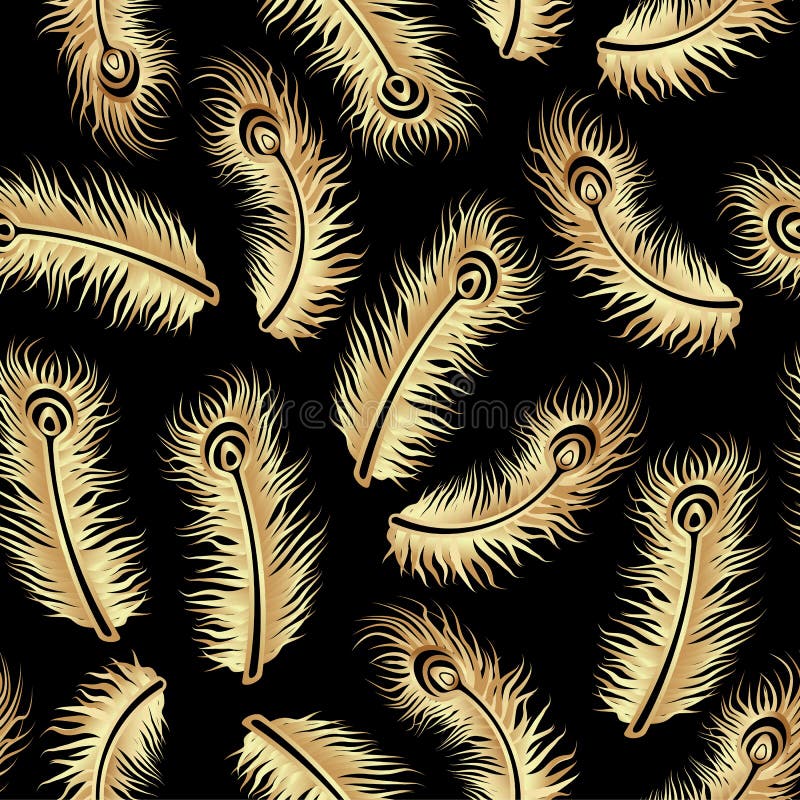 Gold and Black Feather Seamless Pattern Design Stock Vector ...