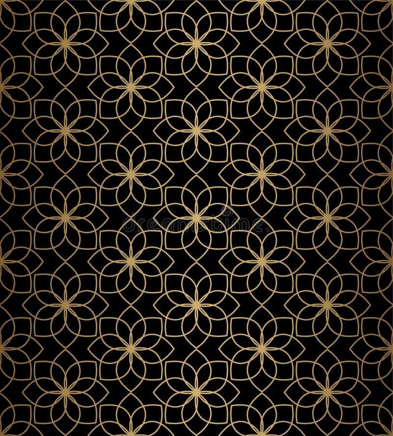 Gold Black Flower Outline Geometric Seamless Pattern Stock Vector ...