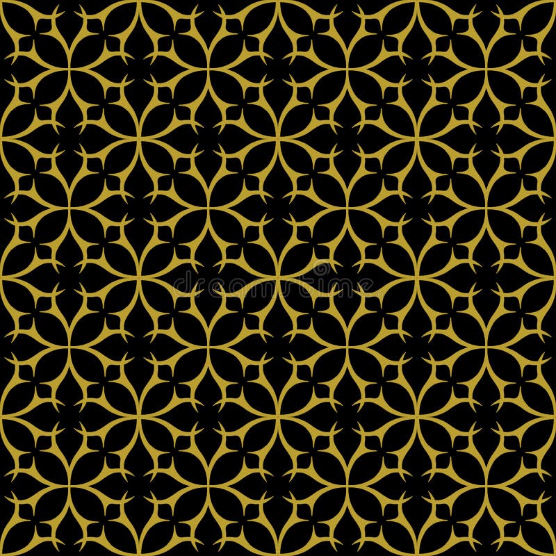 Gold on Black Geometric Tile Thorn Circle Seamless Repeat Pattern ...