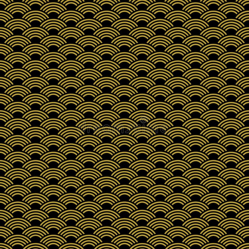 Gold on Black 4 Line Fish Scale Geometrical Pattern Seamless Repeat ...