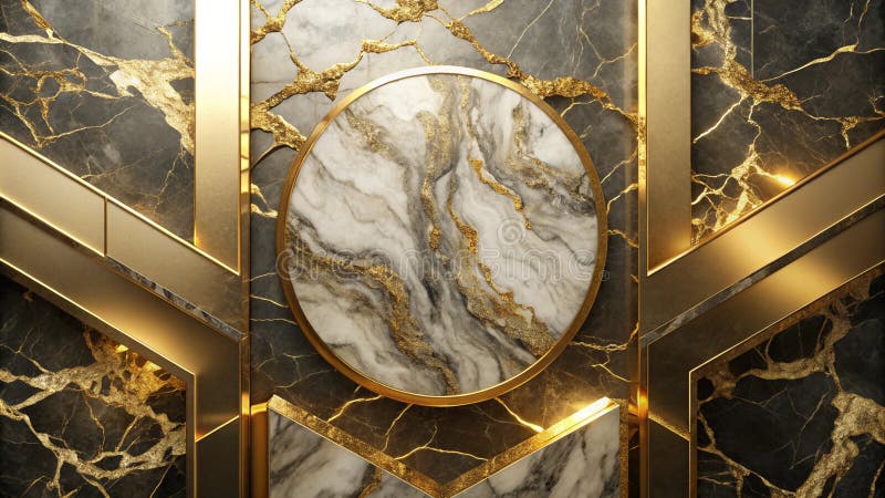 Gold and Black Marble Geometric Background with Circular Frame Stock ...