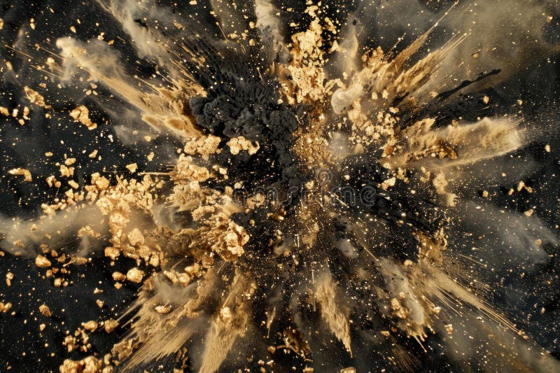 Gold and Black Particles Exploding from the Center Creating a Big Bang ...