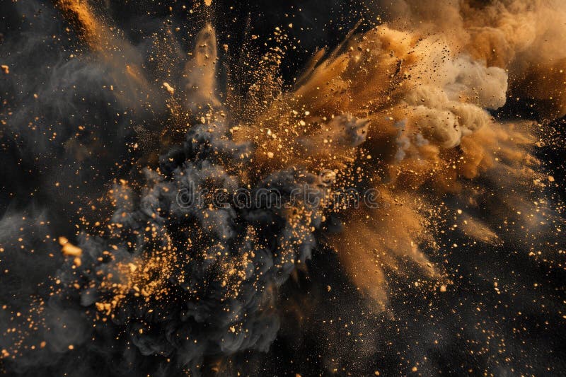 Gold and Black Powder Exploding, Creating a Dynamic and Abstract Cloud ...