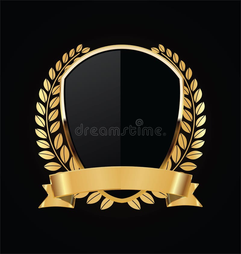Gold and Black Shield with Gold Laurels Stock Vector - Illustration of ...