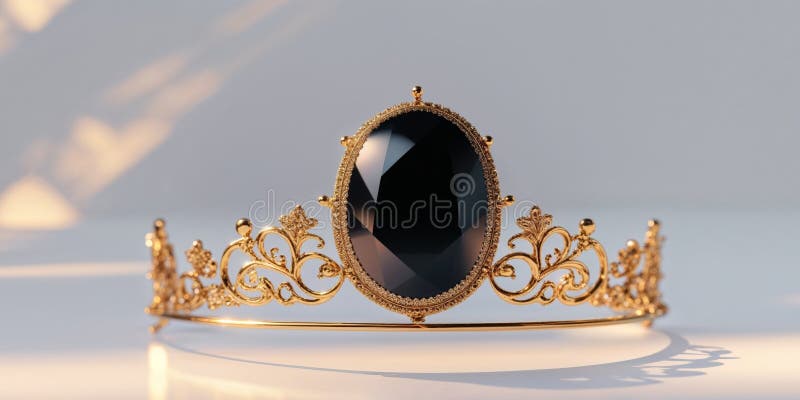 Gold and Black Tiara with a Large Black Stone in the Center Stock Image ...