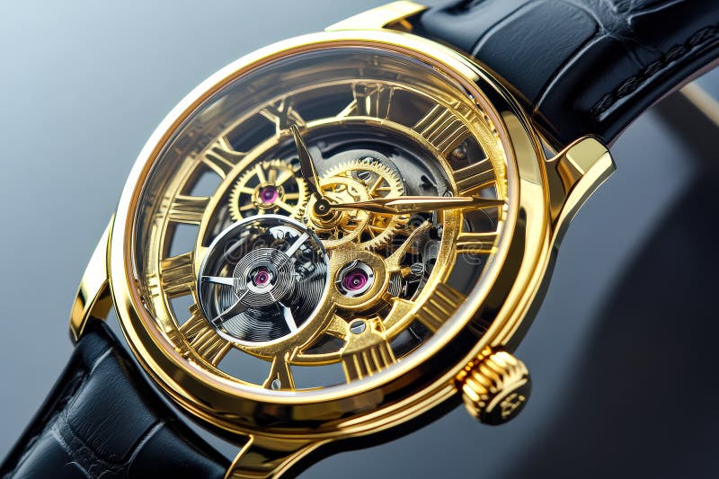 Gold and Black Watch with a Skeleton on the Face Stock Photo - Image of ...