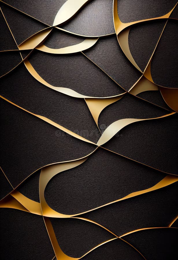 Gold and Black Wavy Shapes Abstract Background. Stock Illustration ...