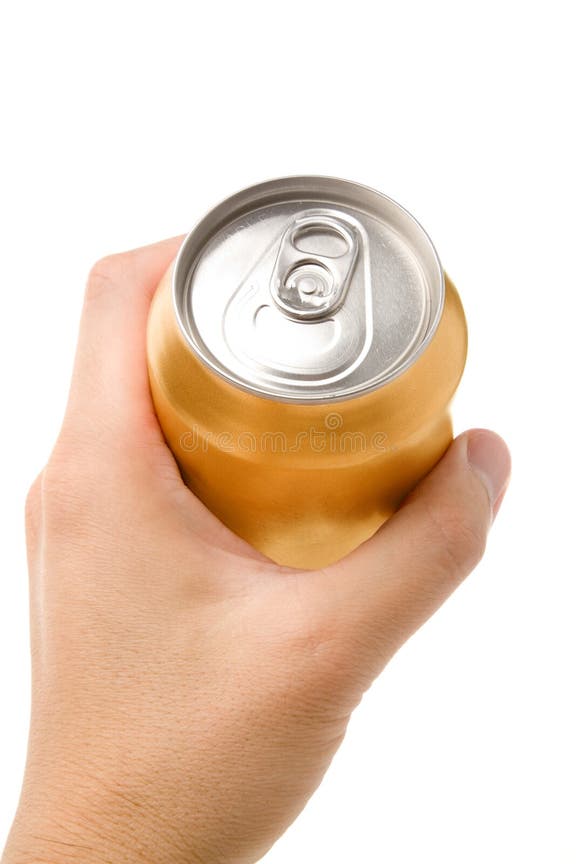 Gold blank soda can stock photo. Image of hand, steel - 2489558