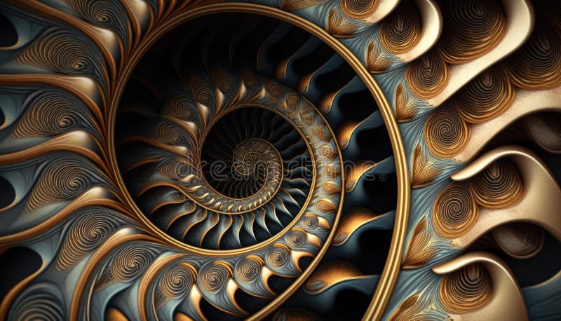 Gold Blue and Black Colored Abstract Recursive Spiral Texture Pattern ...
