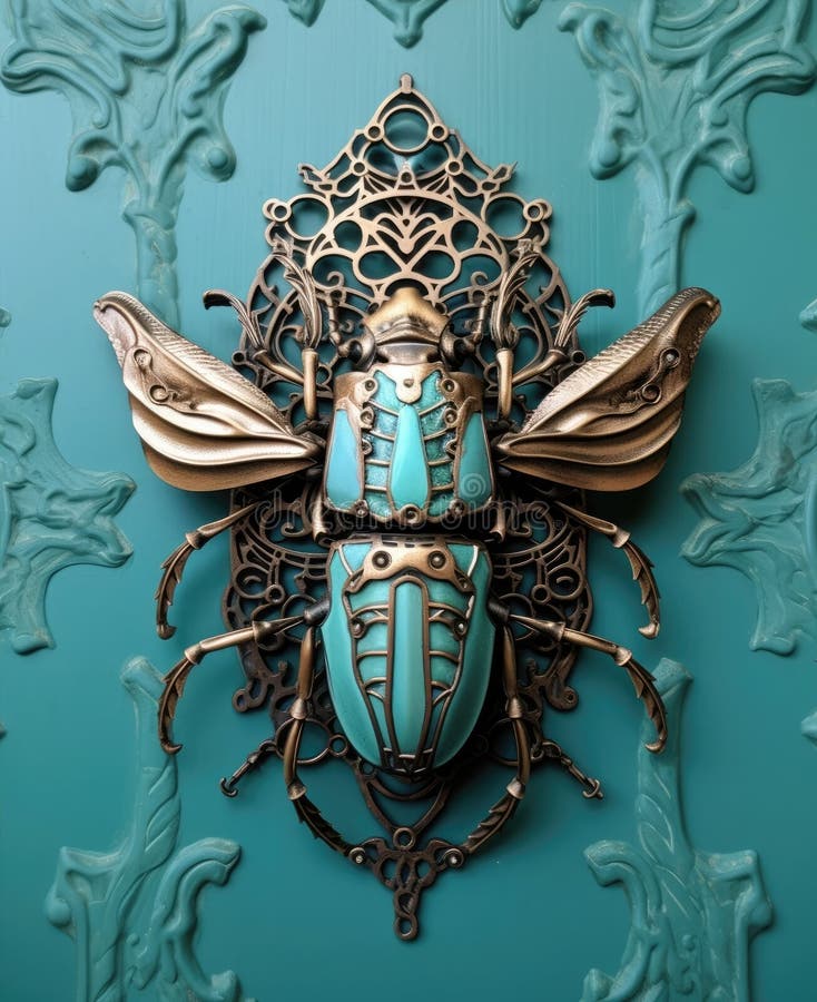 A Gold and Blue Bug on a Blue Wall Stock Illustration - Illustration of ...