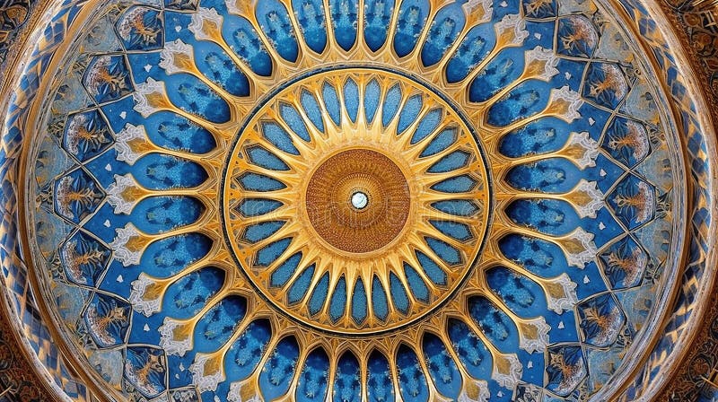 Gold and Blue Ceiling in a Muslim Mosque AI Generated Image Stock ...