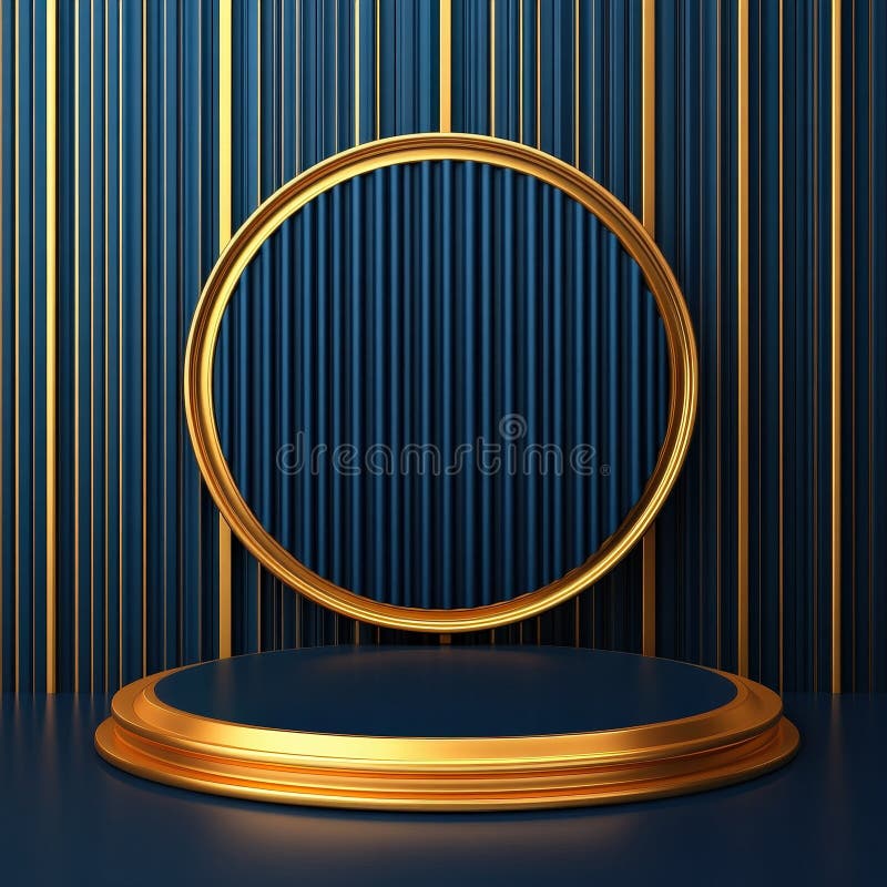 Gold and Blue Circular Pedestal with Striped Background. Stock ...