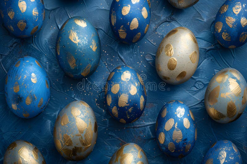 Gold and Blue Easter Eggs with Pattern on Textured Navy Background ...