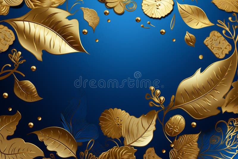 Gold on Blue Leaf Background Stock Illustration - Illustration of ...