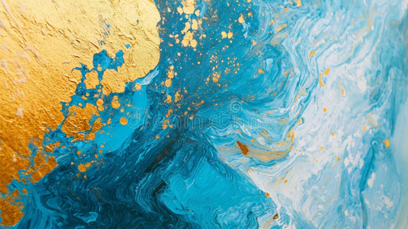 Metallic Blue Gold Liquid Mixing Flowing Together Creating Abstract ...