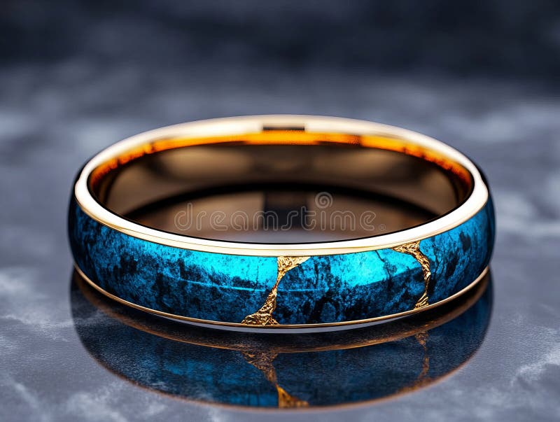 A Gold and Blue Ring with a Blue Stone Inlay Stock Photo - Image of ...
