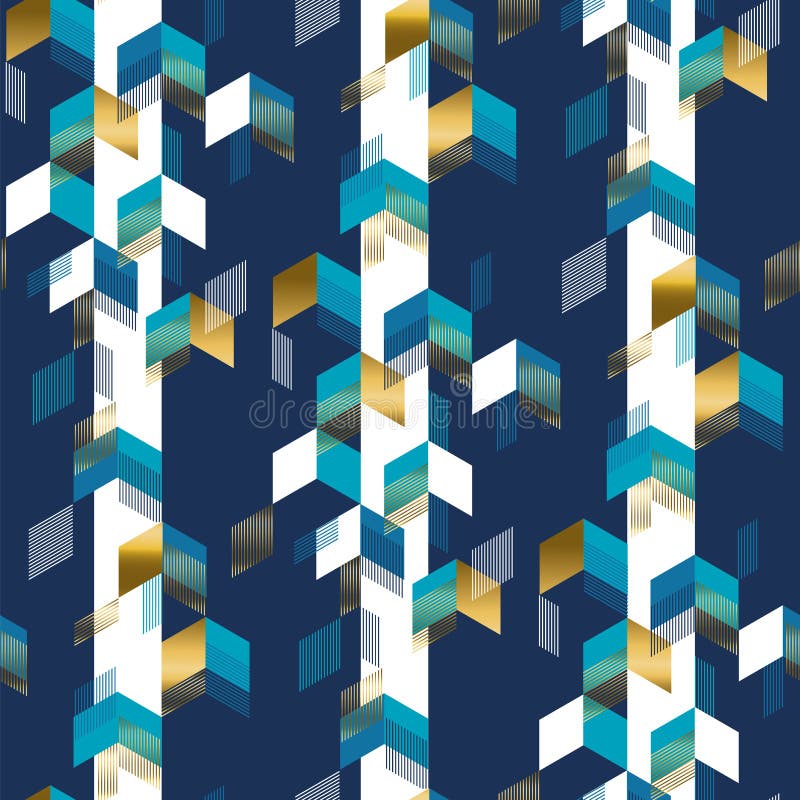Gold and Blue 90s Style Seamless Pattern Stock Vector - Illustration of ...